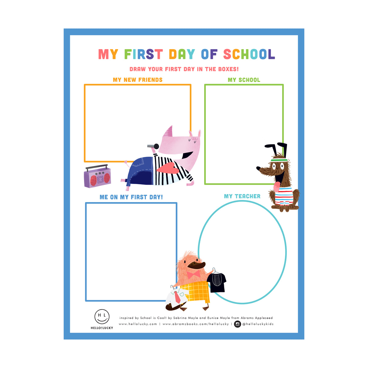 School is Cool! First Day Fill-in Template – Hello!Lucky