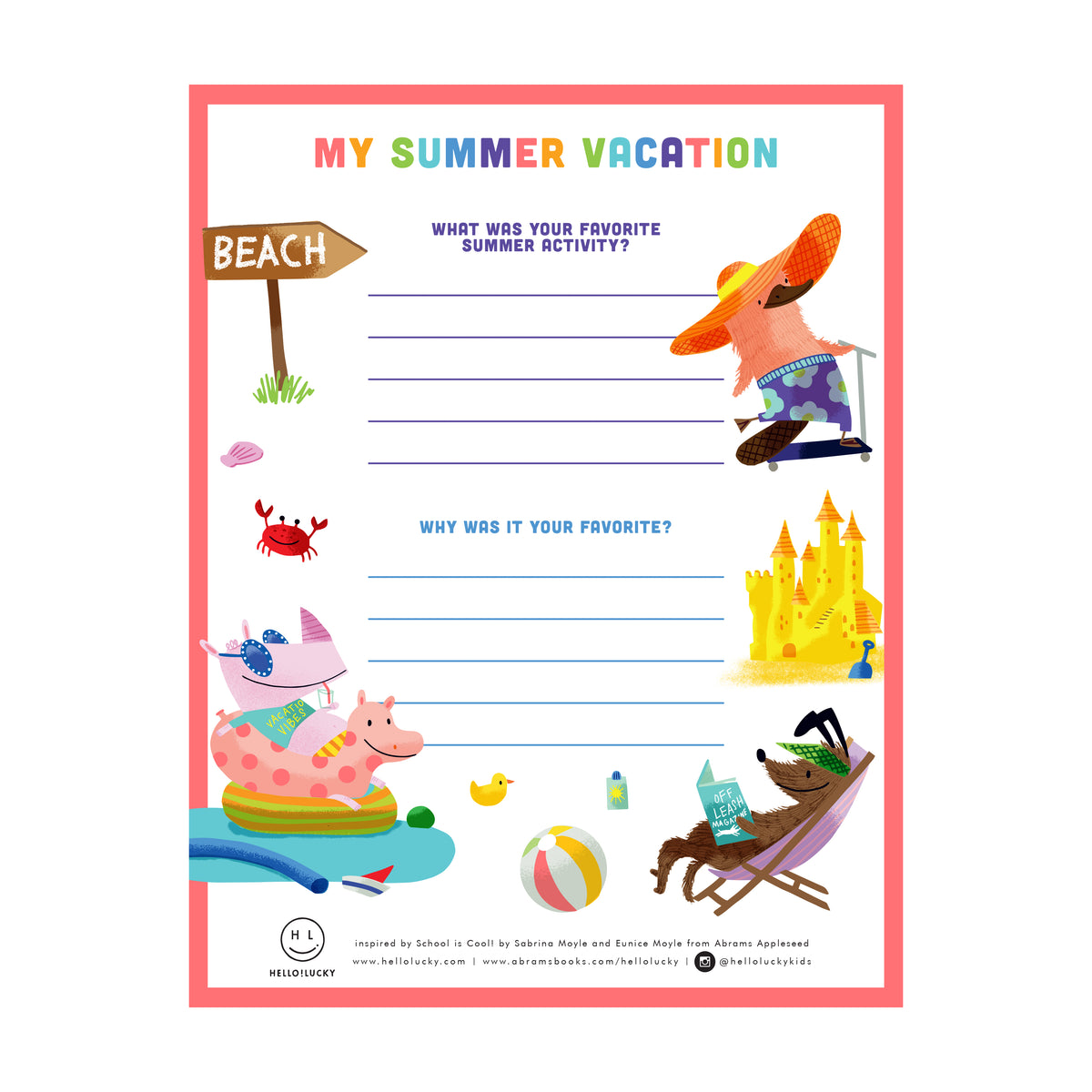 School is Cool! Summer Vacation Fill-in Template – Hello!Lucky